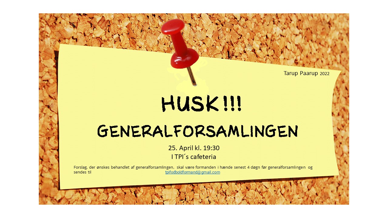 Generalforsamling TPI fodbold 25. april – TPI